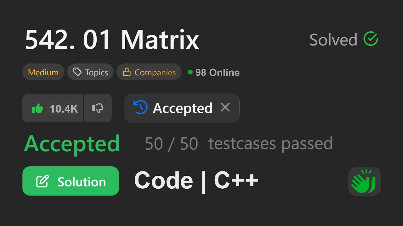 01 Matrix | Leetcode 542 | BFS - iterative method - YouTube