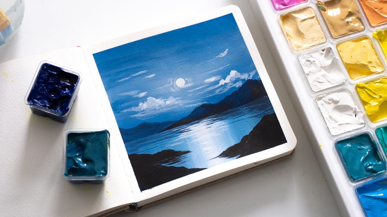 Painting with Gouache for Beginners | Moonlight Scenery Gouache ...