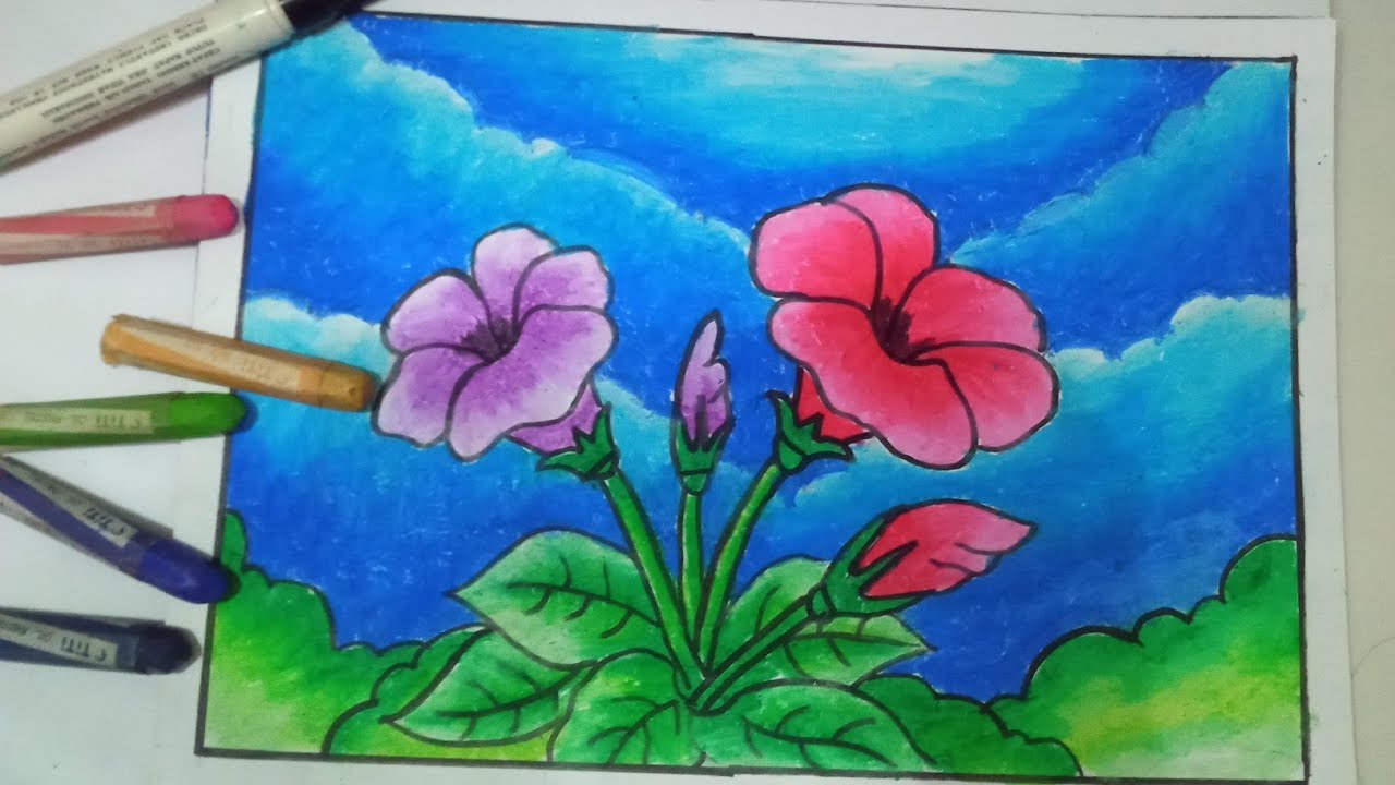 Cara menggambar bunga memakai crayon/oil pastel (cara gradasi) - YouTube