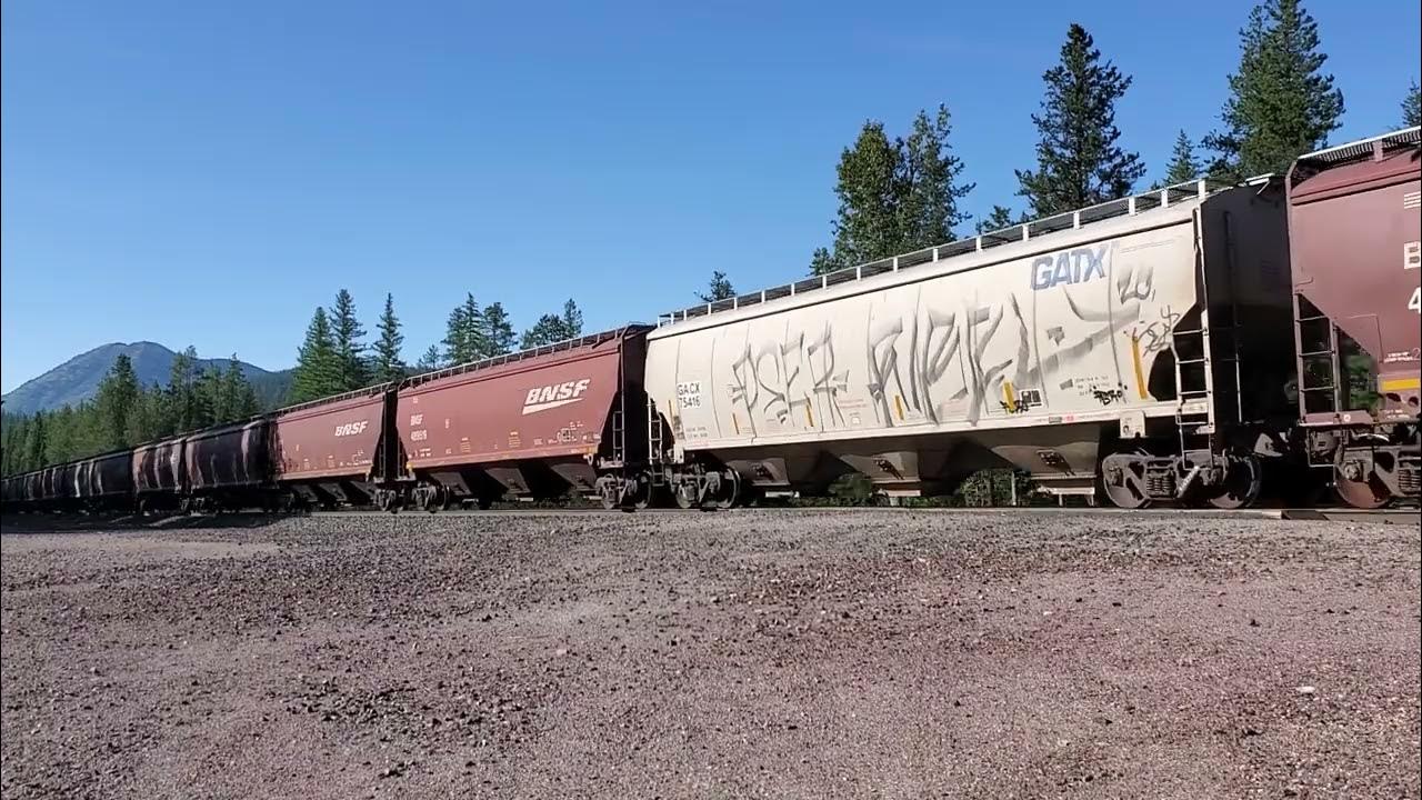Eastbound Empty BNSF Grain Train near Stanton Lake in Marias Pass - YouTube