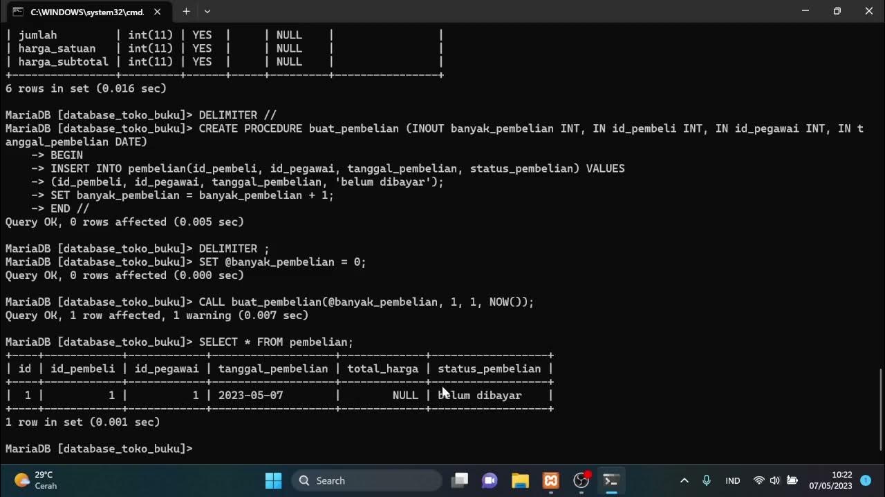 Stored Procedure dalam SQL - Penjelasan dan Demonstrasi Melalui CMD (2205551072) - YouTube