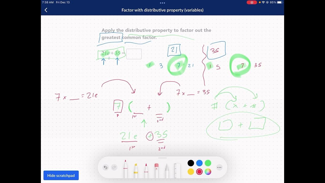 Khan Academy Tutorial: Factor with Distributive Property (variables ...