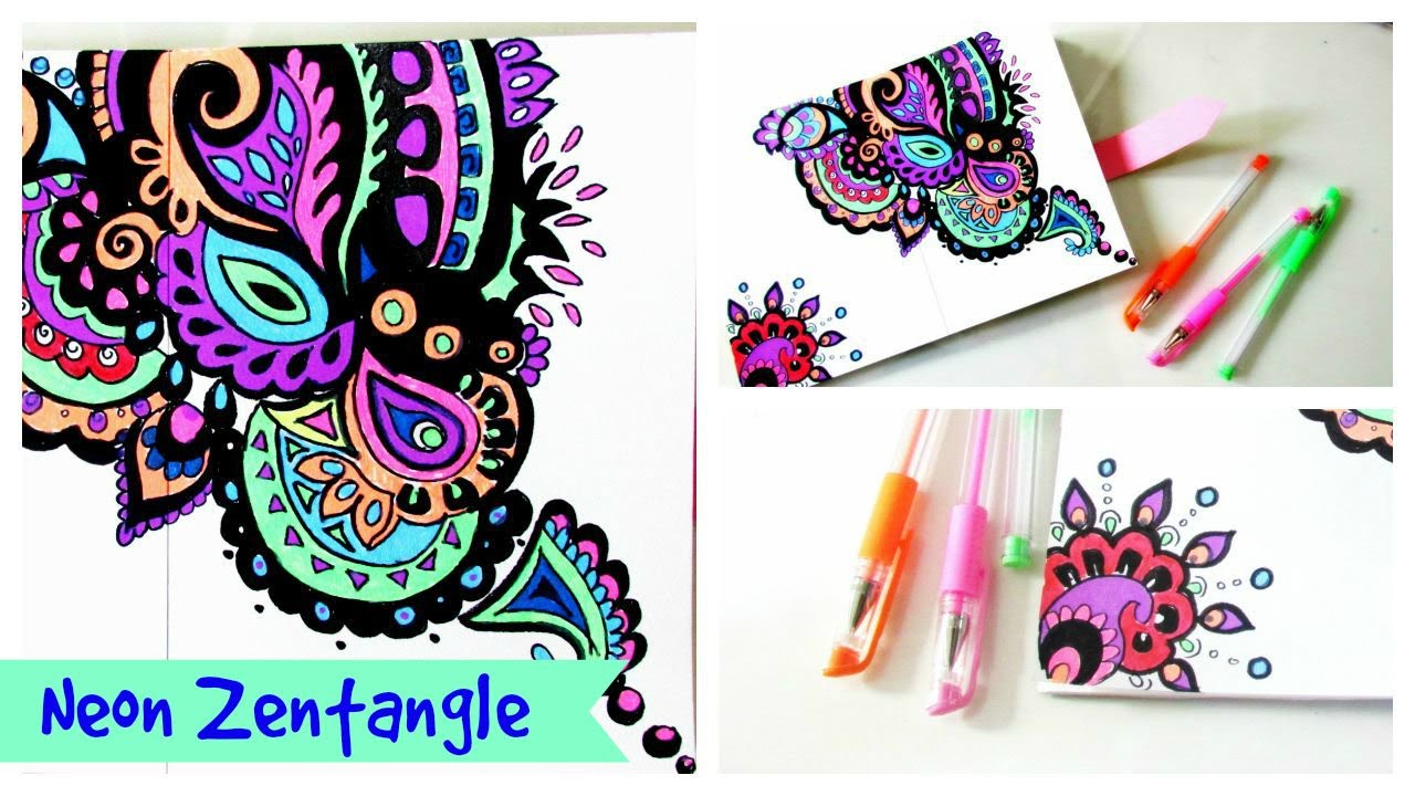 Drawing Zentangle// Neon ZenDoodle - YouTube