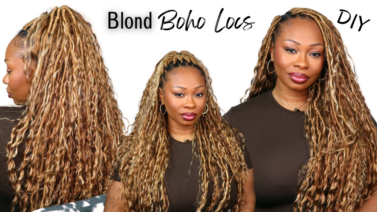 BRAIDLESS PRE-MADE HONEY BLONDE BOHO LOCS | CROCHET METHOD | Ywigs ...