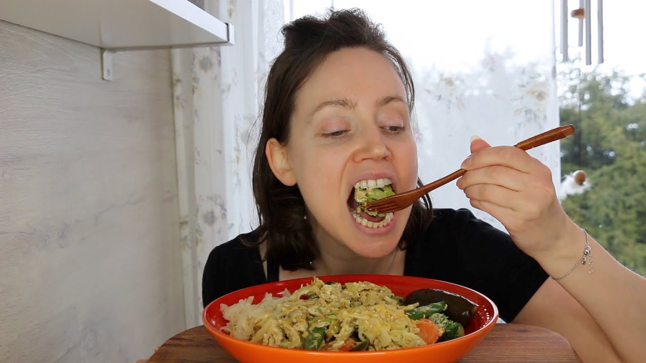 ASMR Whisper Eating Sounds | Veggie Stir Fry With Scrambled Eggs ...