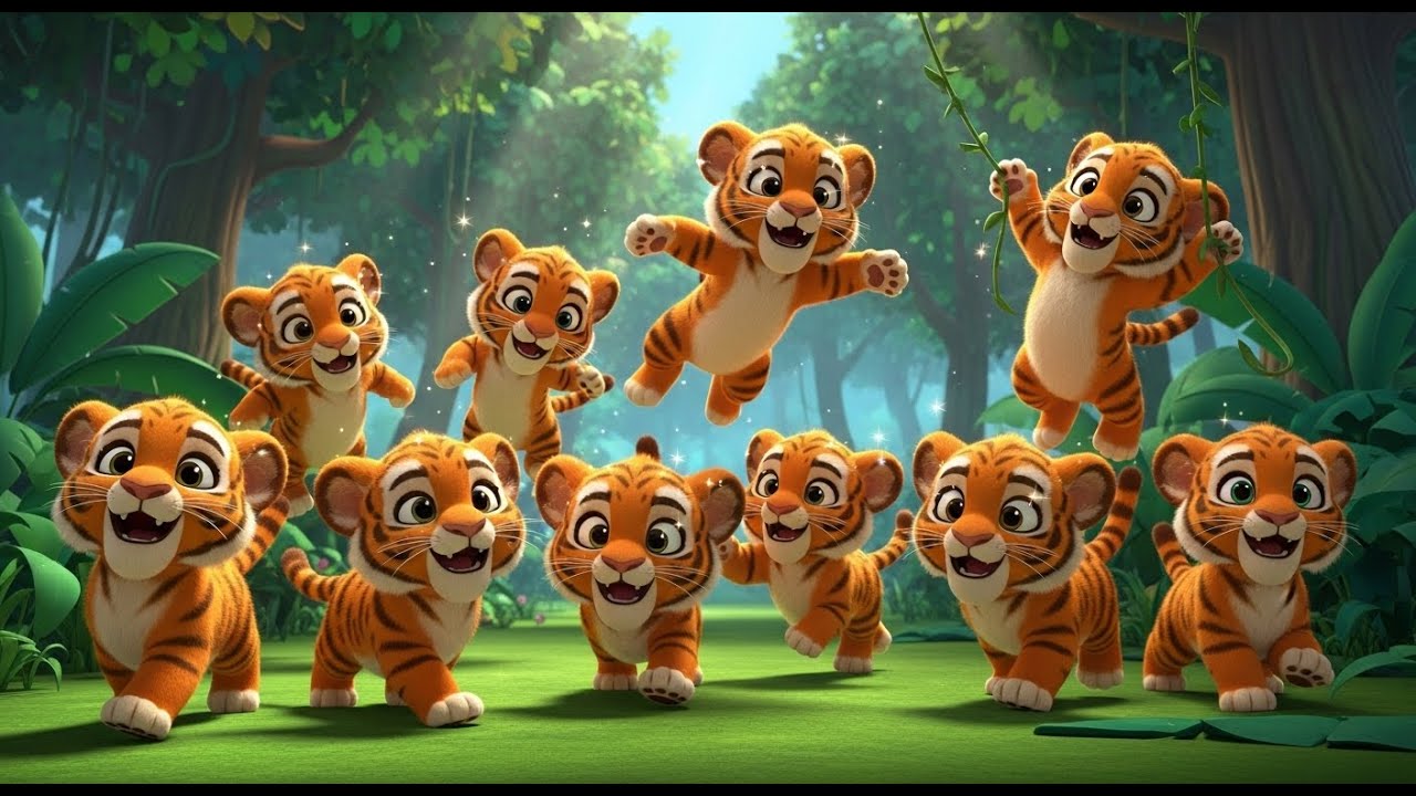 Diez Tigres Pequeños en Movimiento 🐯 | Canción Infantil de Contar ...