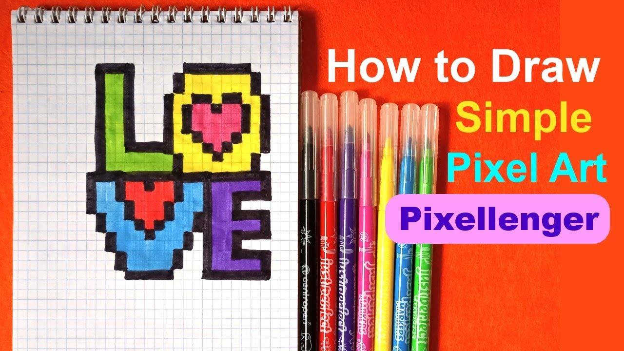 How to draw Valentine Card Word Love Simple Pixel Art Picture Step by ...