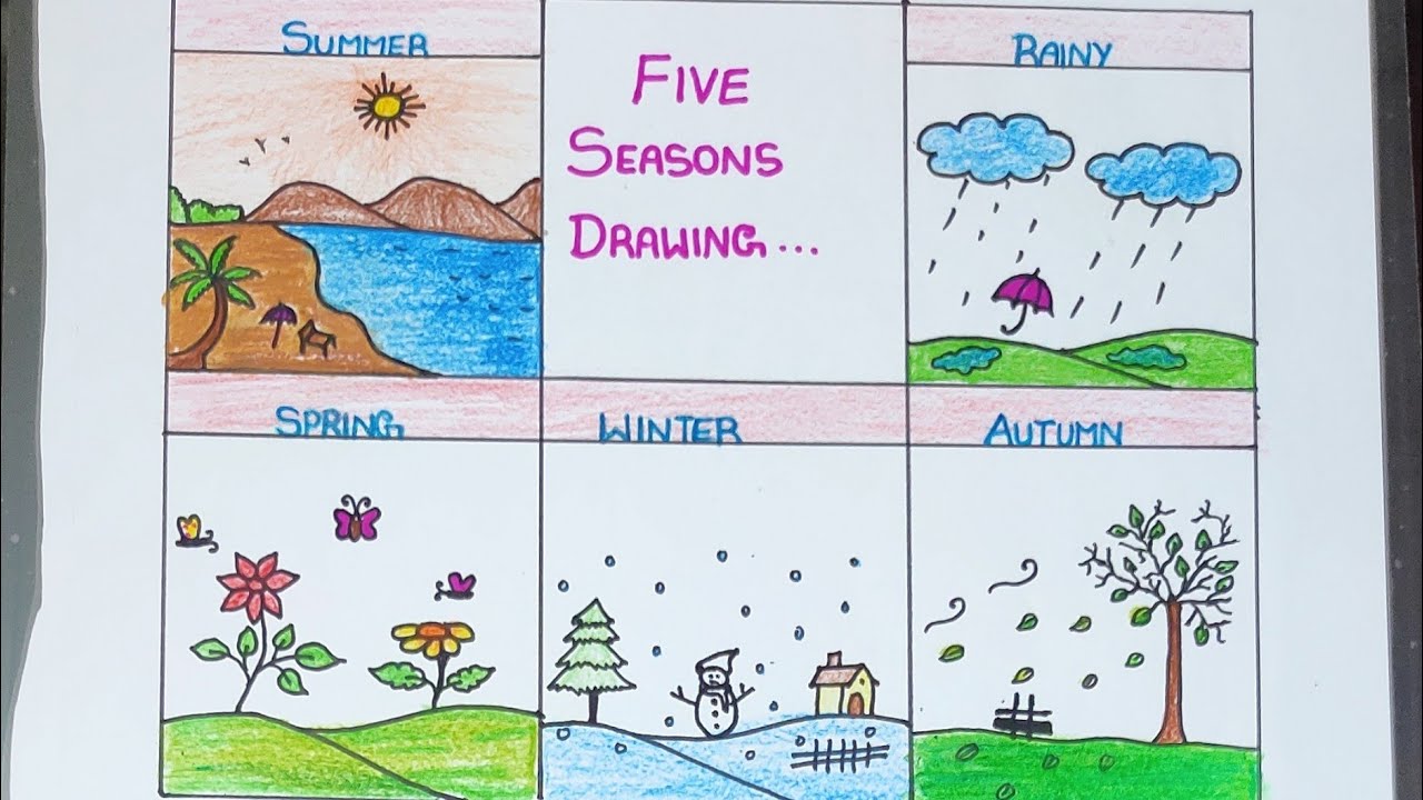 Five Seasons drawing for kids school project - YouTube