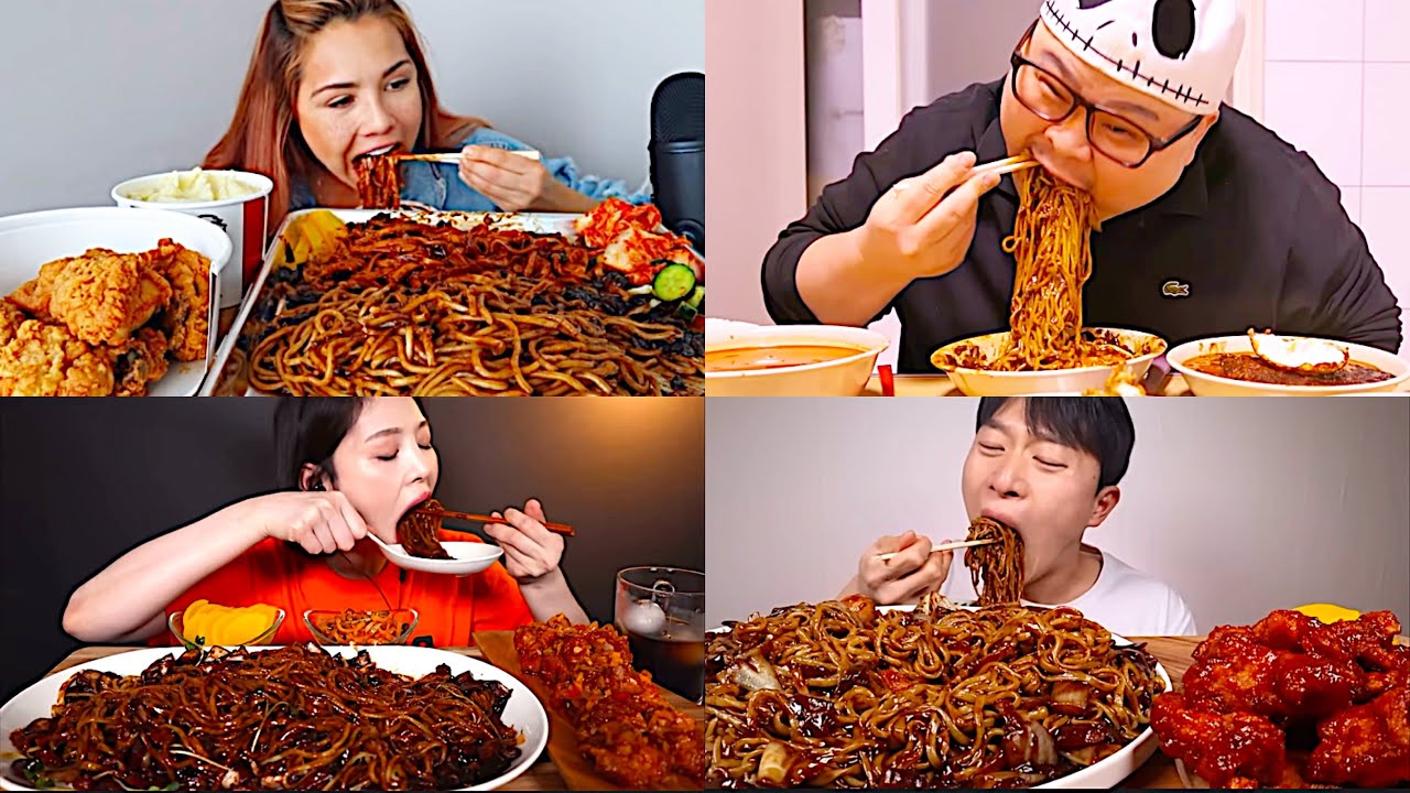ASMR MUKBANGERS EATING BLACK BEAN NOODLES | BLACK BEAN NOODLES ASMR ...