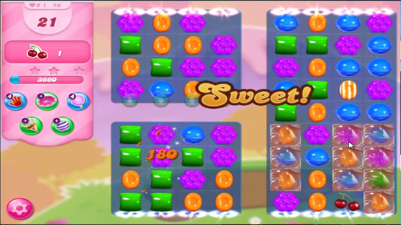 candy crush saga level 76, collect the ingredient in 1 delicious shot ...