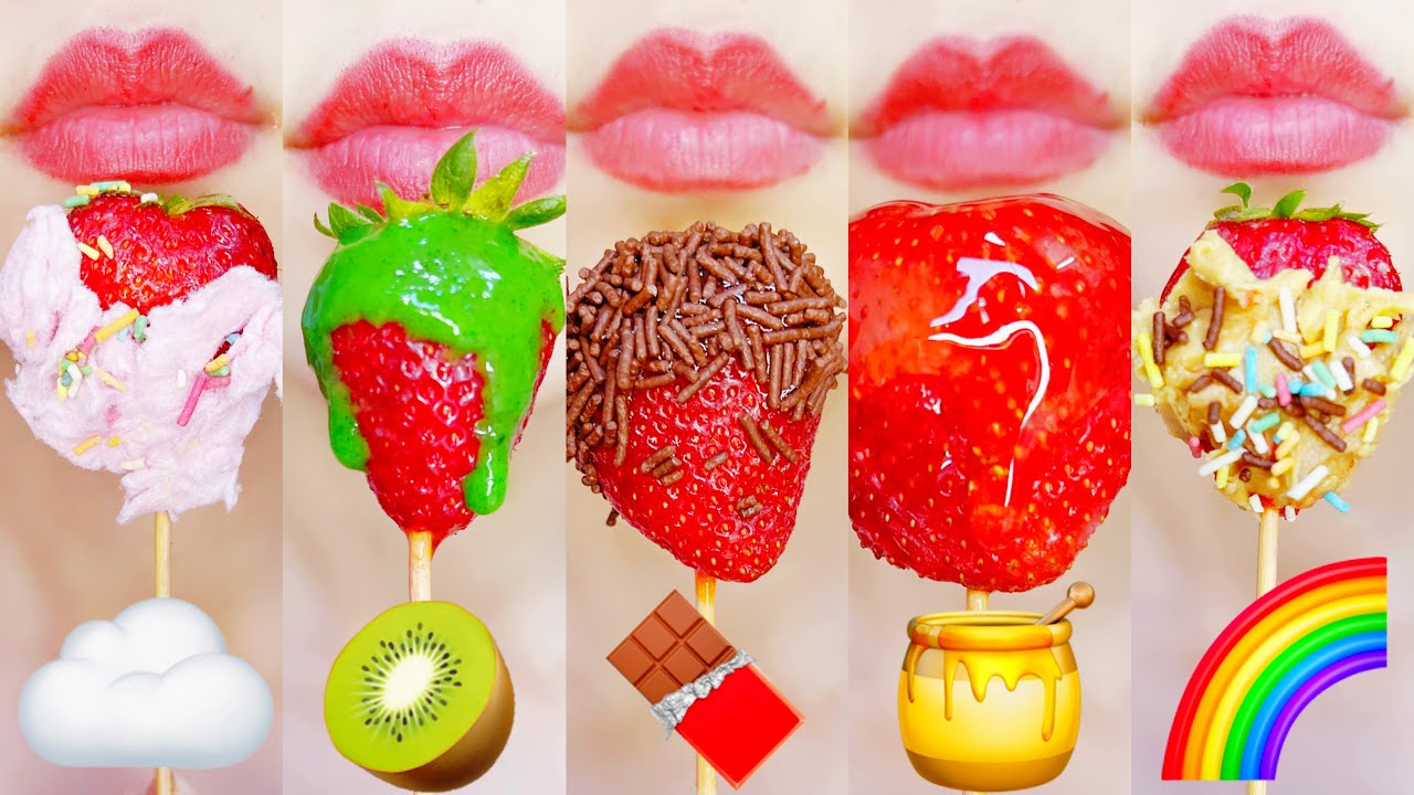 asmr STRAWBERRY WITH CHOCOLATE HONEY JELLY 🍌🍯🍓🫐🌰 | eating sounds - YouTube