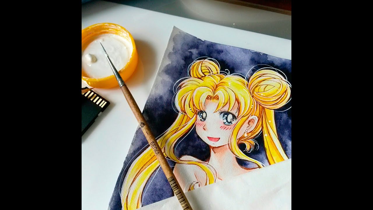 [SAILOR MOON] Watercolor line and white ink in realtime - YouTube