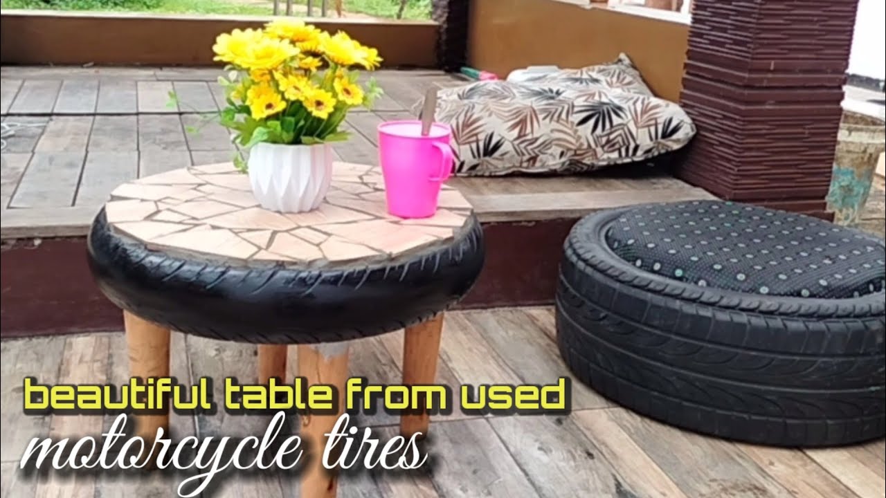 Make a beautiful table from motorcycle tire waste - YouTube