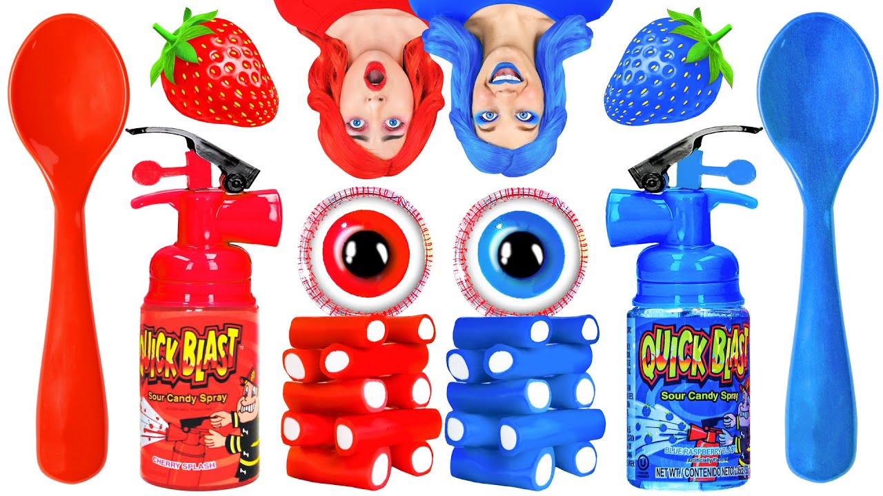 DESAFÍO DE ROJO VS. AZUL #2 | Comemos todo de un solo color durante 24 ...