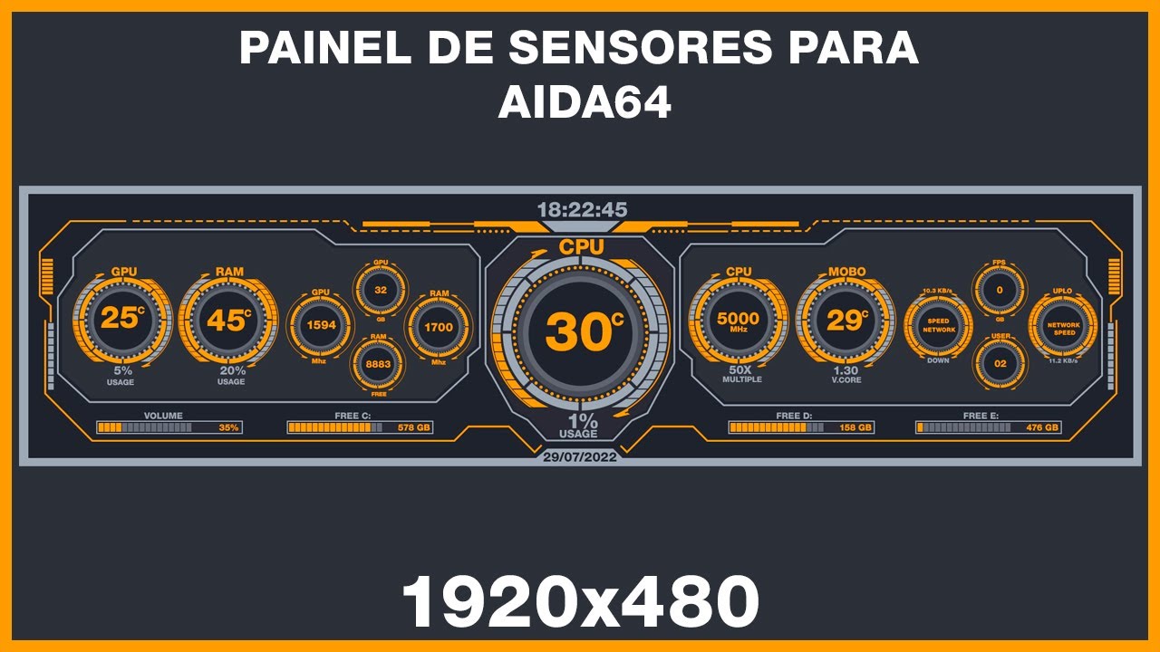 Sensor (1920x480) - Aida64 Painel - YouTube