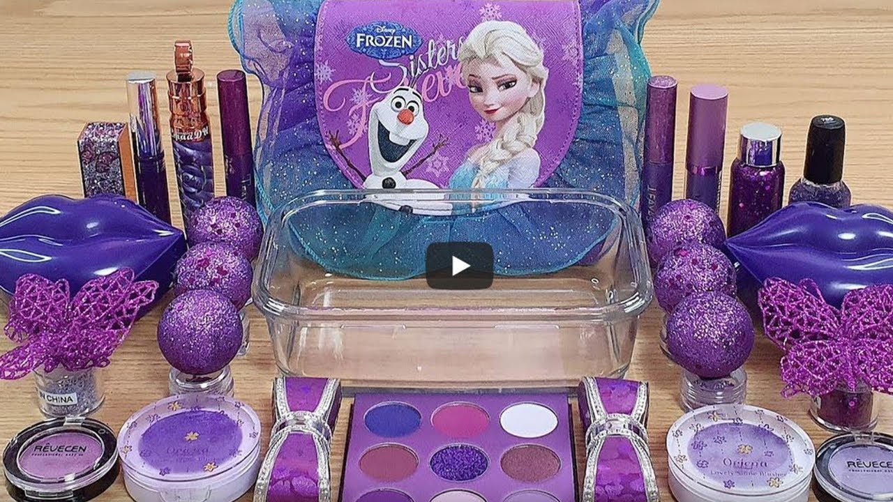 PURPLE GLITTER SLIME Mixing Purple Makeup and Glitter Into Slime ...