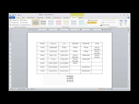 Word ile tablo kullanarak ders programı yapma