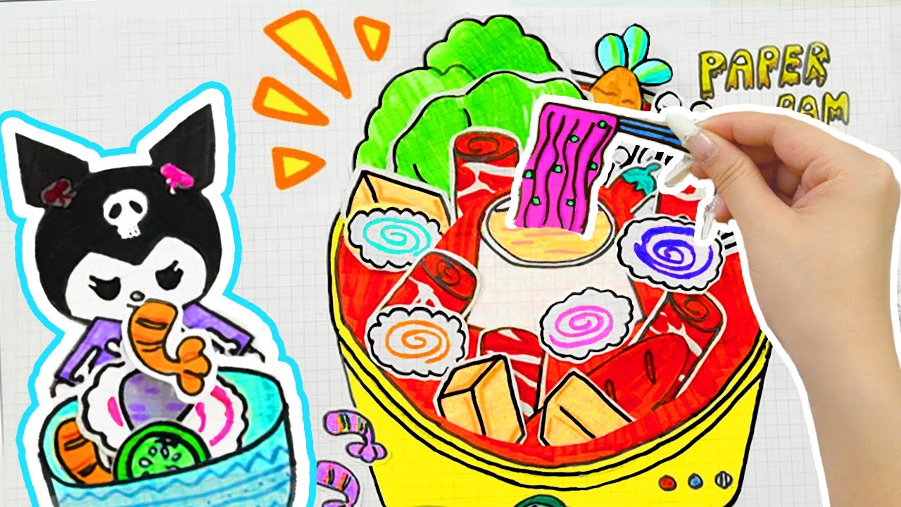 [🚀paper diy] ASMR MUKBANG Giant Spicy Big Hot Pot Challenge /asmr ...