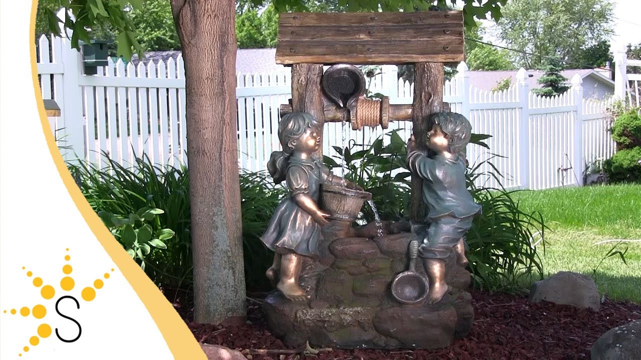 Sunnydaze Children at the Well Outdoor Water Fountain with LED - 39 ...
