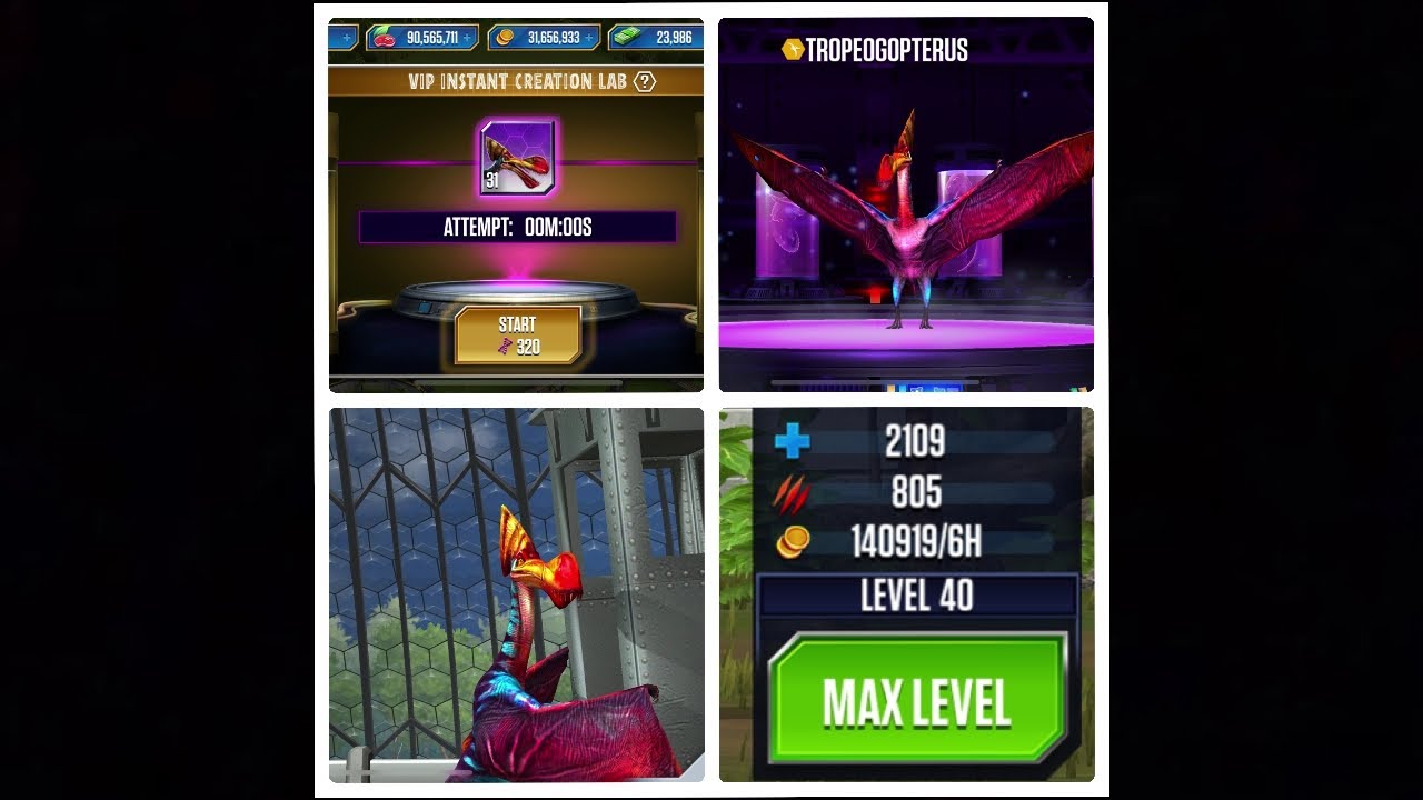 Getting Tropeogopterus to level 40! | Jurassic World: The Game (JW: TG ...