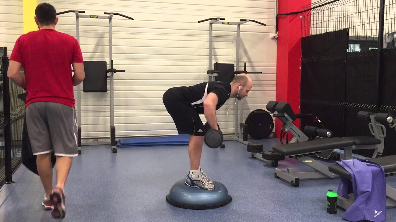 Bosu - inclined dumbbells row - YouTube
