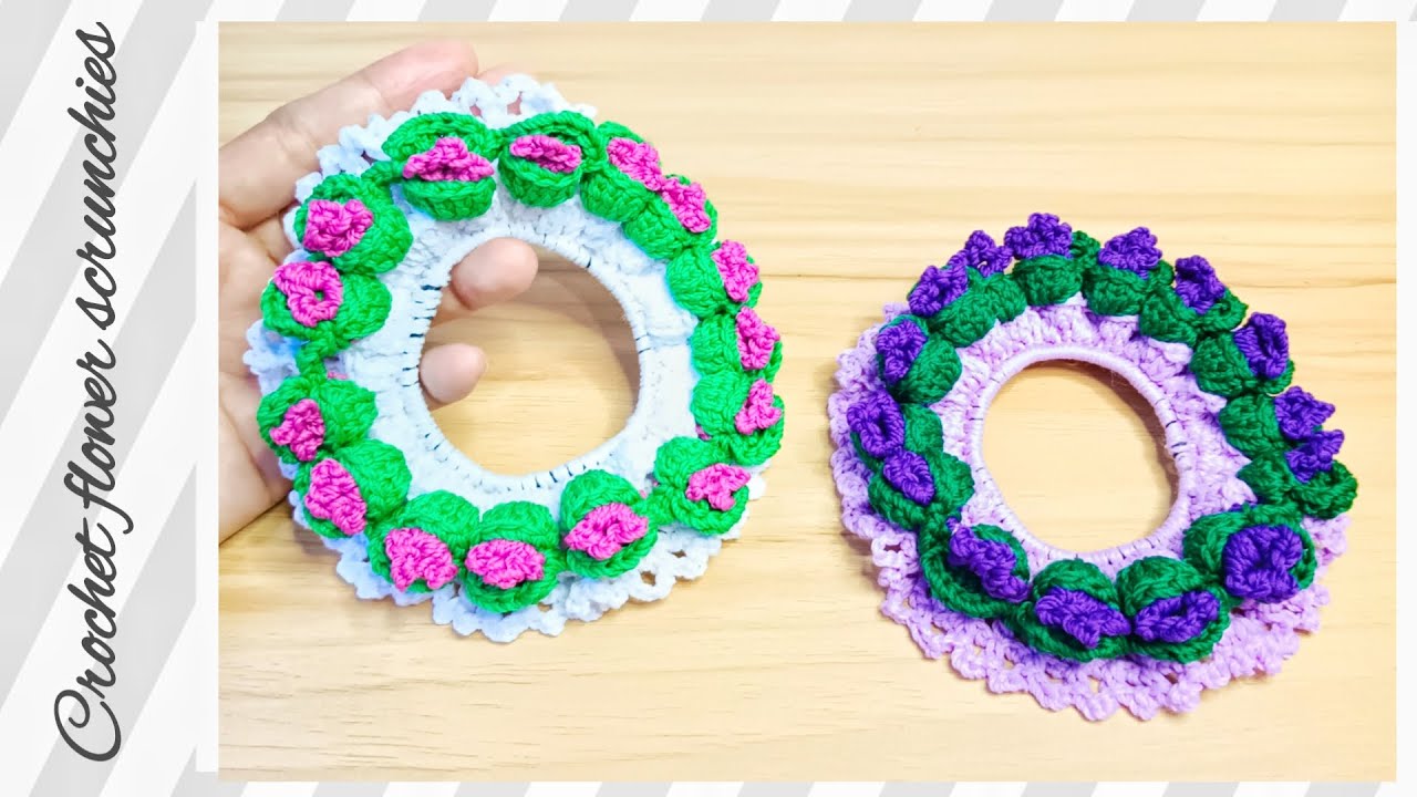 The newest crochet flower scrunchies || ikat rambut bunga rajut - YouTube