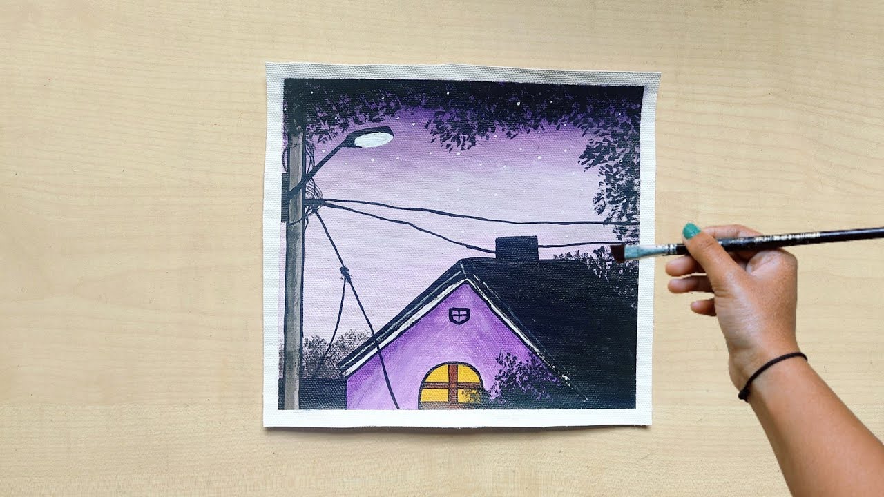 Easy Night Scenery Painting ll Acrylic painting on canvas ll painting ...