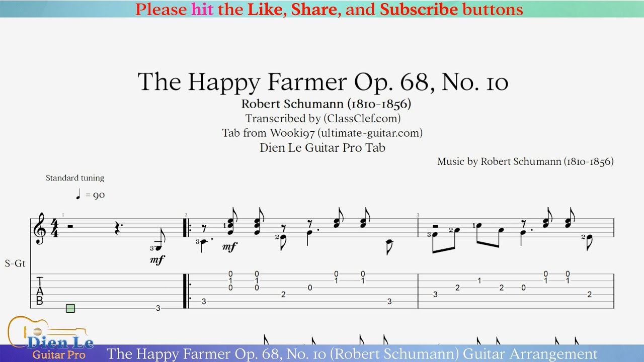 The Happy Farmer Op. 68, No. 10 (Robert Schumann) Guitar Arrangement ...