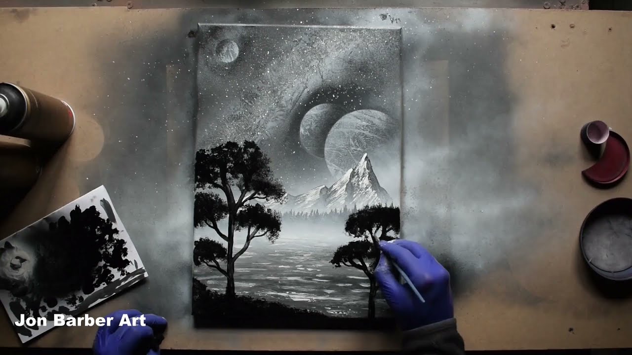 Black and White Landscape Spray Painting Art - YouTube