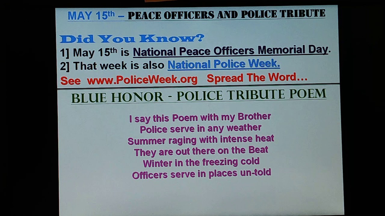 Blue Honor Police Week &Peace Officer Memorial Day Tribute Poem - YouTube