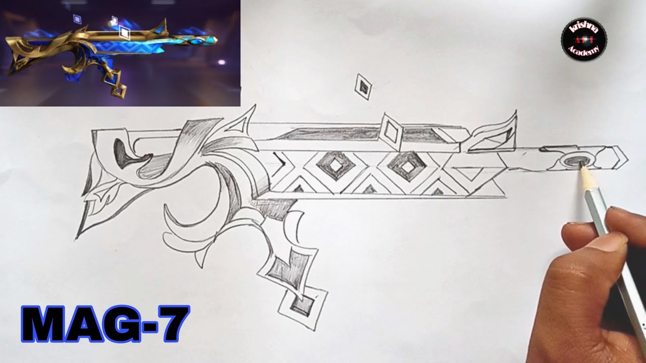 Free Fire MAG-7 evo gun skin drawing/ Free fire gun drawing step by ...