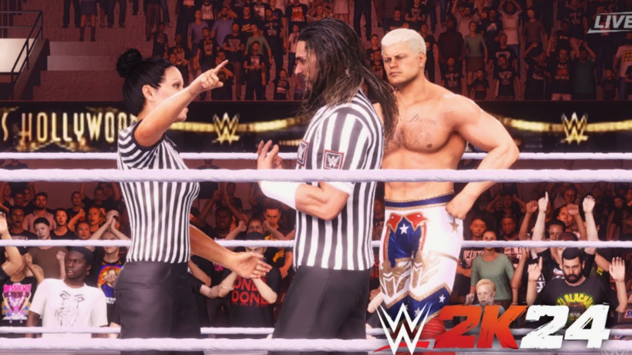 Cody Rhodes vs The Rock Special Guest Referee Seth Rollins WWE 2k24 ...
