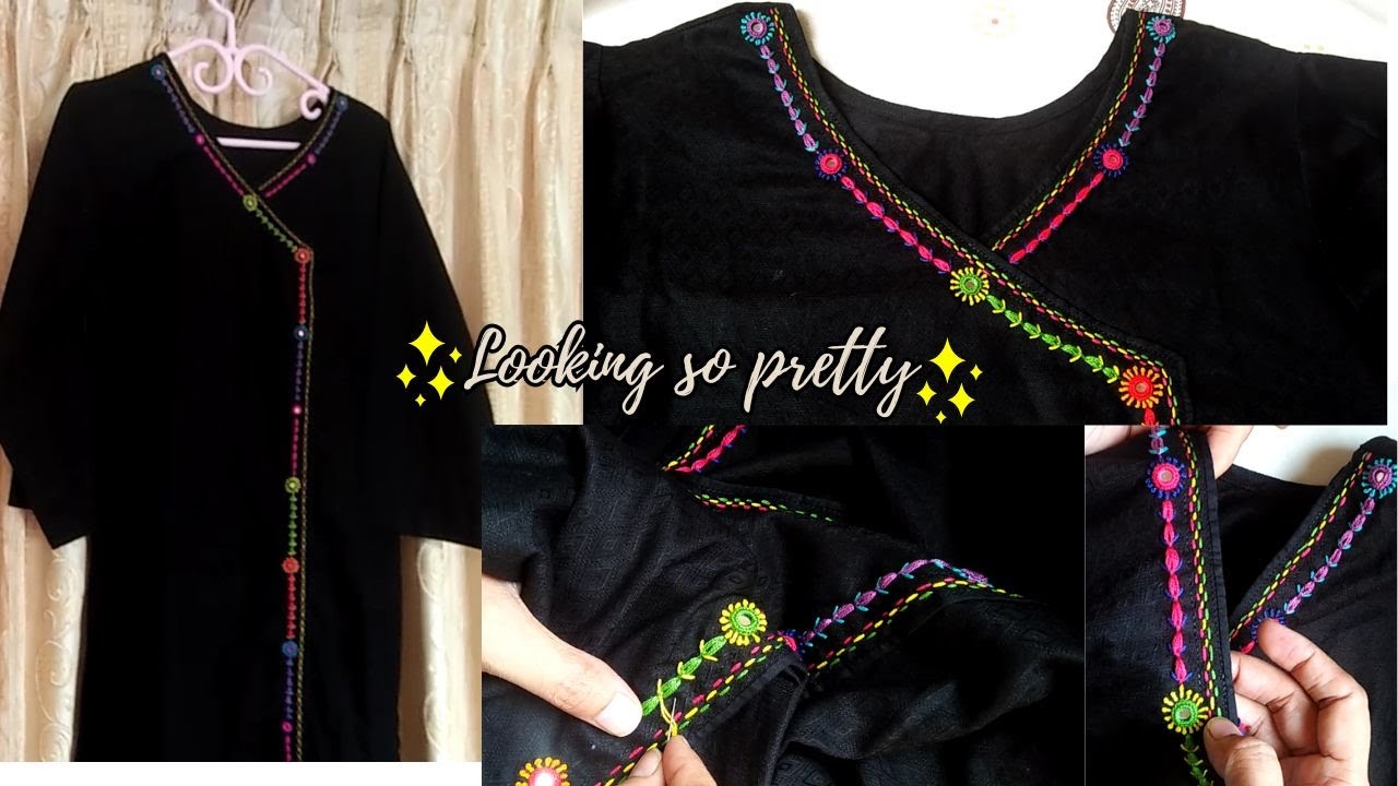 Multicolor Hand Embroidery Angarkha Design || Beautiful Hand Embroidery ...