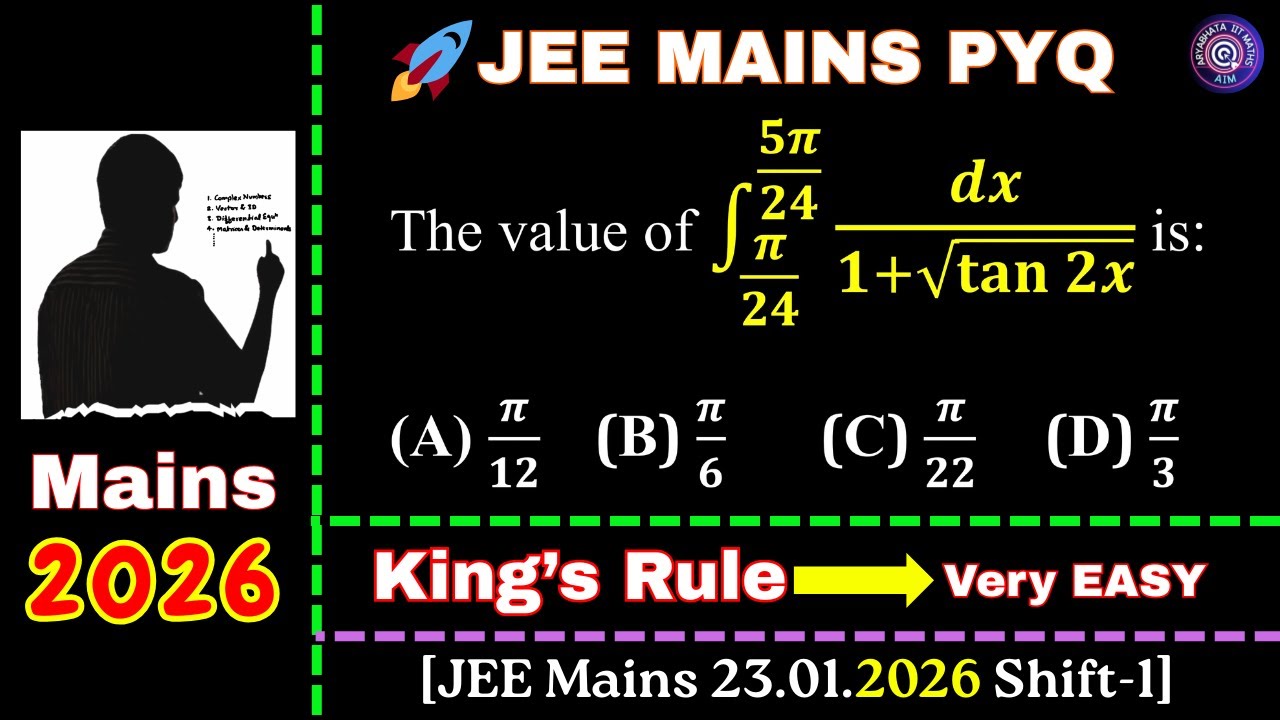 Kings Rule Based Basic Question| ∫_(π/24)^(5π/24) dx/(1+√(tan⁡2x ...