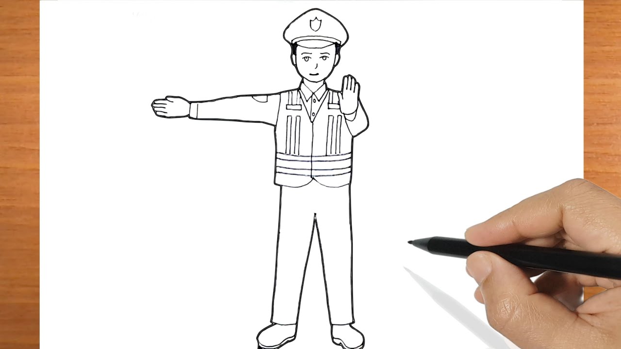 Traffic Policeman Drawing Easy Steps | How to Draw a Traffic Policeman ...