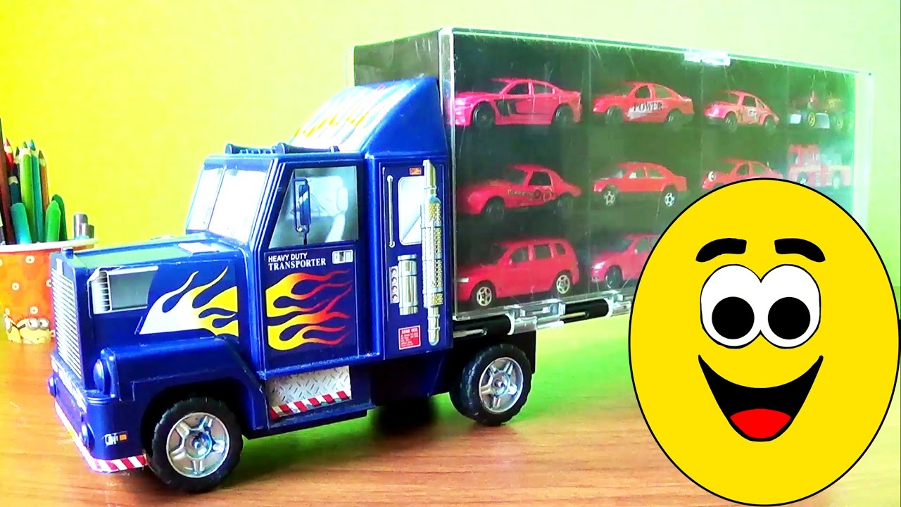 12 Red cars for kids carrying in truck │learn red color with cars - YouTube