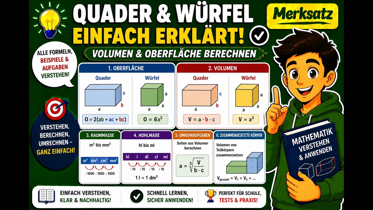 Quader & Würfel einfach erklärt | Volumen und Oberfläche berechnen ...