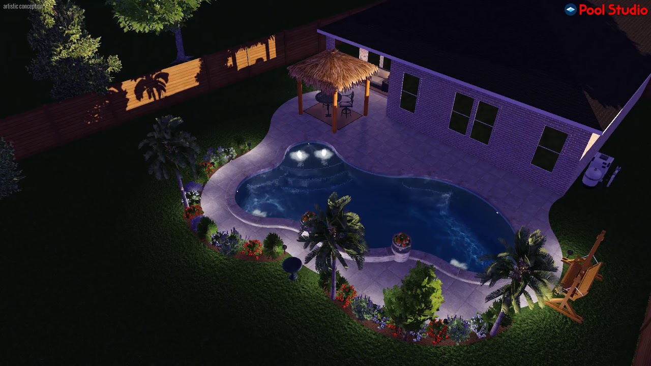 Freeform Pool With Raised Beam, Tanning Ledge and Palapa - YouTube