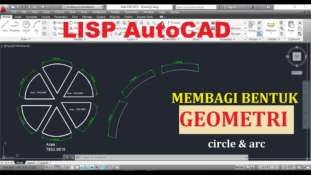 Lisp Autocad Membagi Bentuk Lingkaran & Arc (geometri) || Divide Circle ...