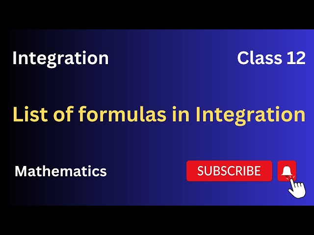 Integration Formulas List For Class 12
