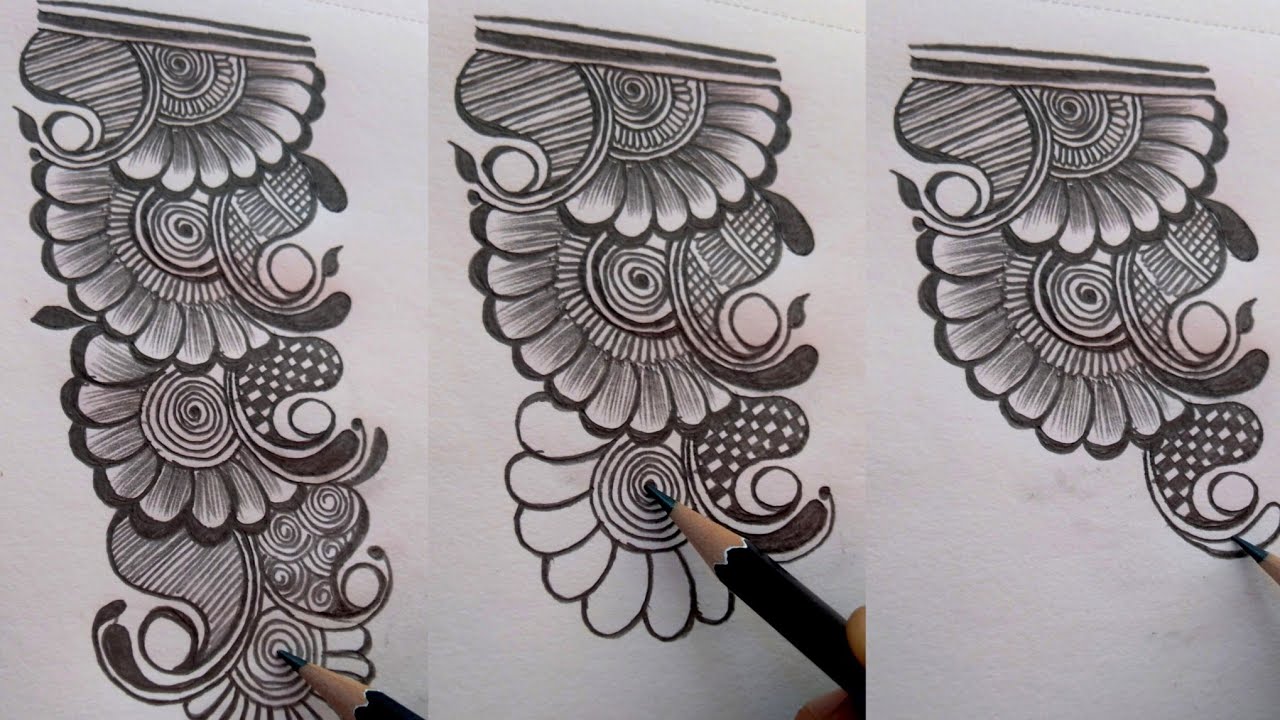 Easy Pencil Mehndi Design for Beginners Tutorial | Pencil Shading ...