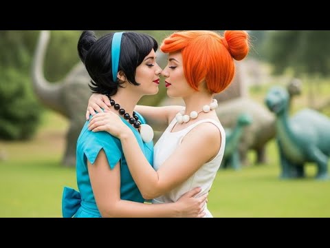 Wilma Flinestone & Betty Rubble AI Cosplay: The Kiss (The Flinestones Fan Art 🦴🗿)