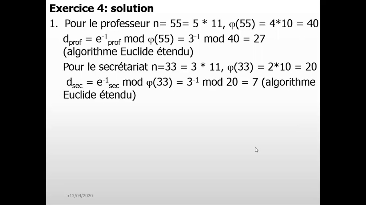 TD cryptographie moderne -suite- exercice 4 - YouTube