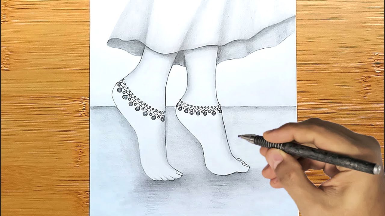 how to draw feet with payal | pencil sketch step by step - YouTube
