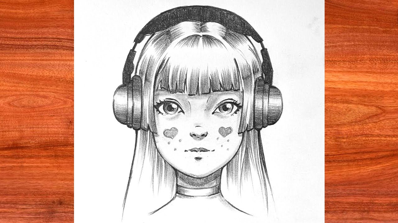 How to Draw a Cute Girl with Headphones - Pencil Drawing - YouTube