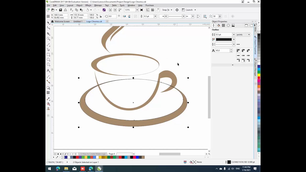 CorelDraw 2017 Tutorials for Beginners Simple Coffee Logo Design - YouTube