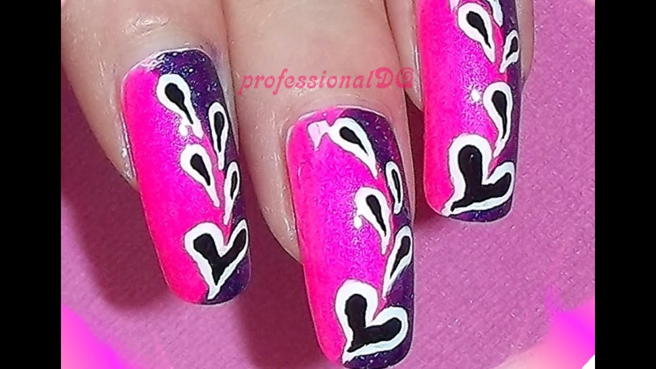 Neon Hearts Nail Art - YouTube