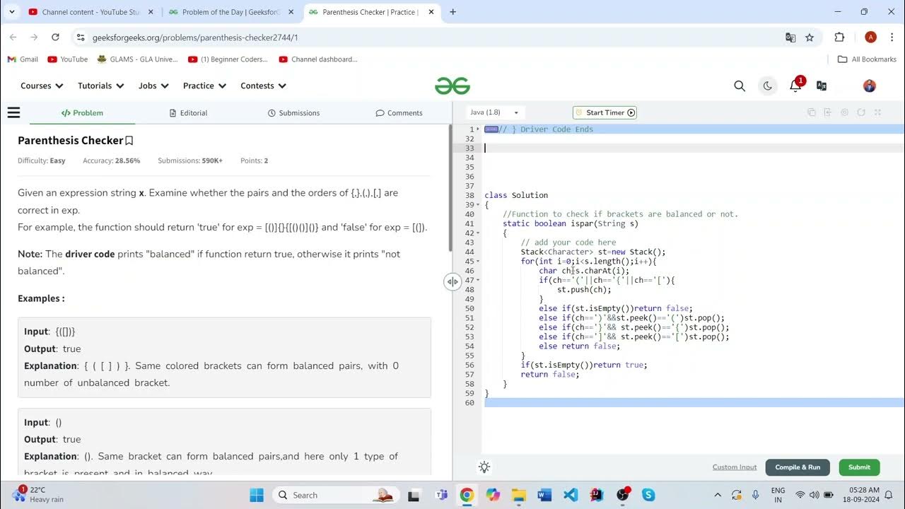 Parenthesis Checker | GFG | POTD - YouTube