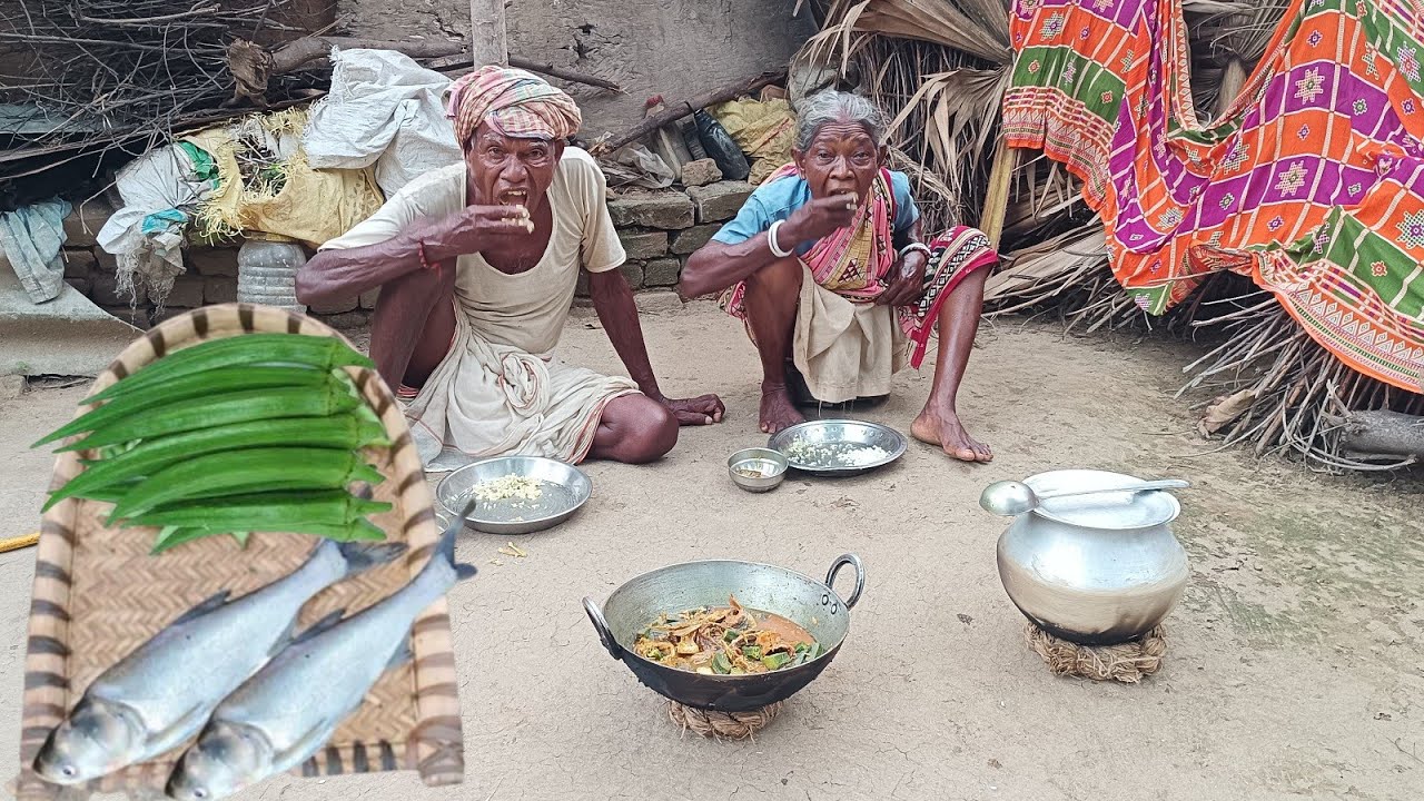 Village tribal famous recipe SILVER fish Curry with Bhindi cooking ...