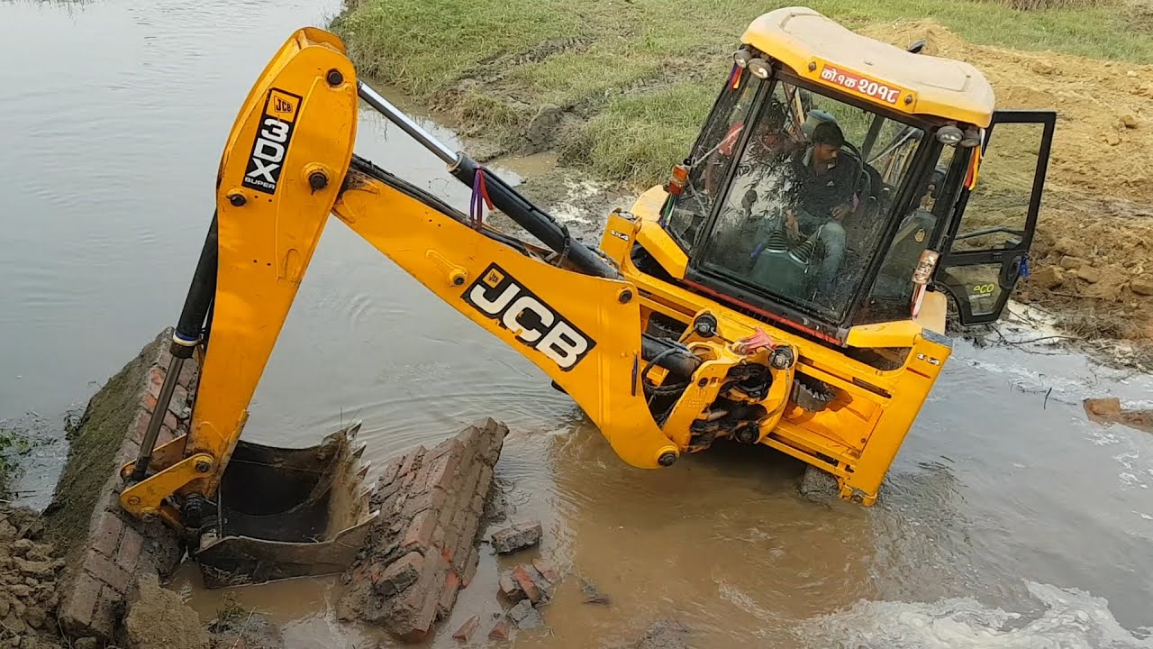 JCB Backhoe Breaking Old Bridge For New Bridge Construction - JCB Dozer ...